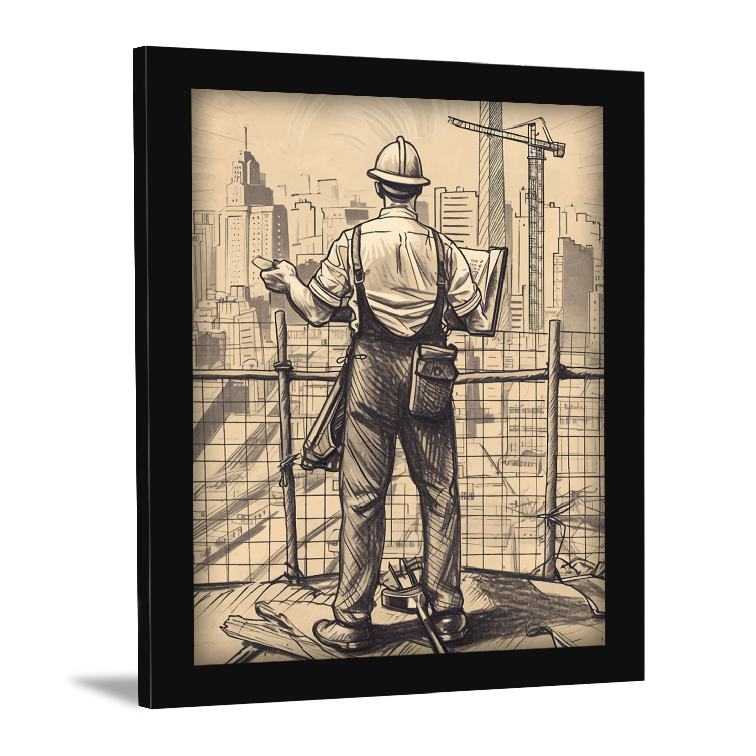 Construction Engineer Illustration – Framed Artwork – OMMIV