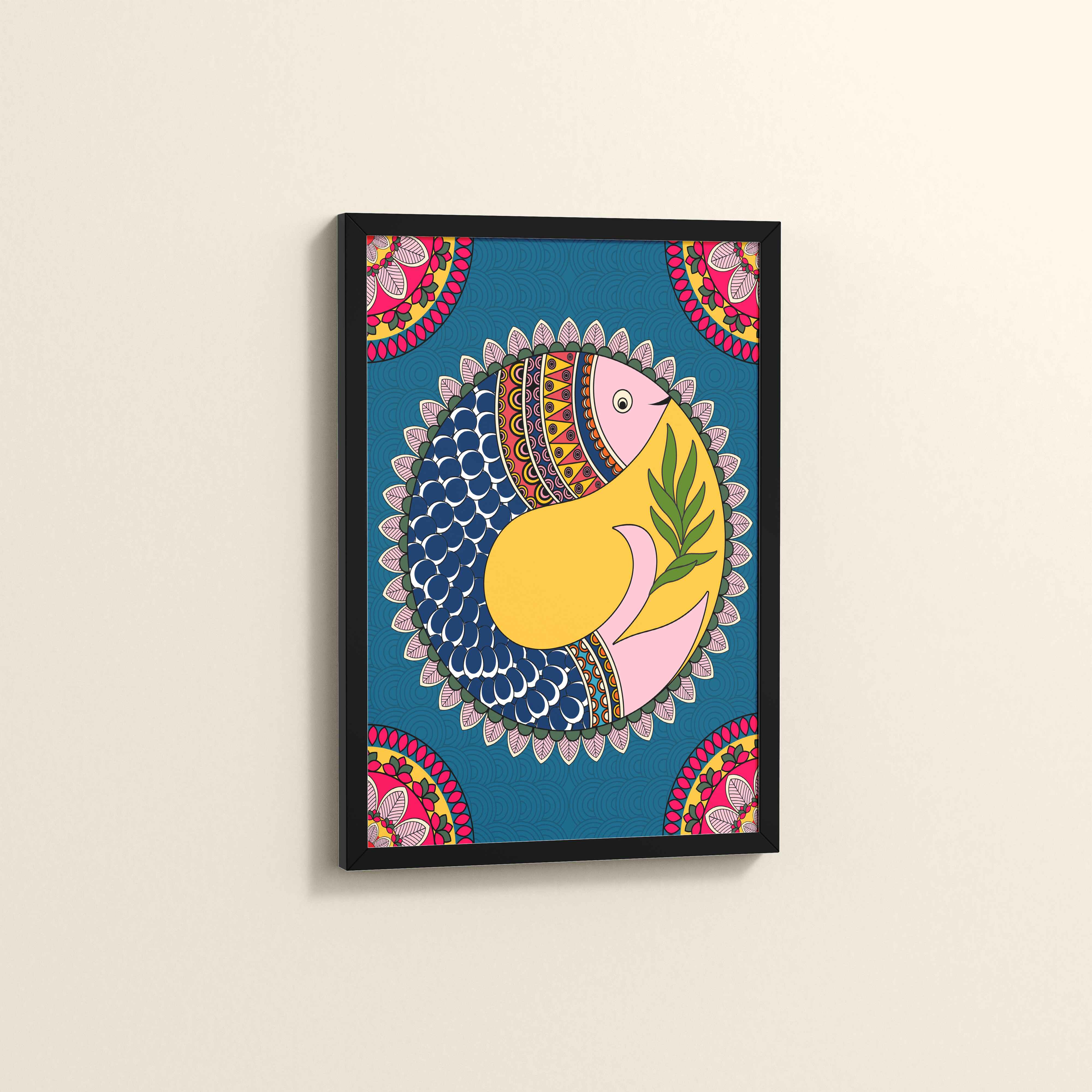 Fish in Flow – Traditional Warli Art Wall Frame | Tribal Folk Decor – OMMIV